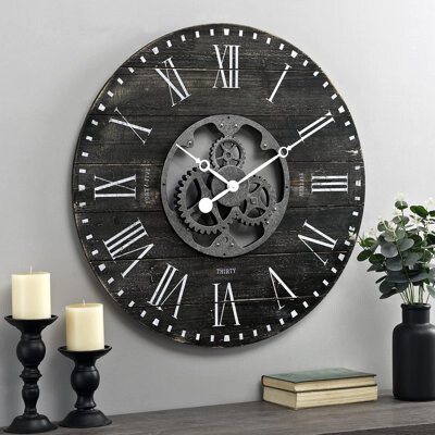 SHAY CABINETRY, INC. Black Shiplap Gears Wall Clock, Large Vintage ...