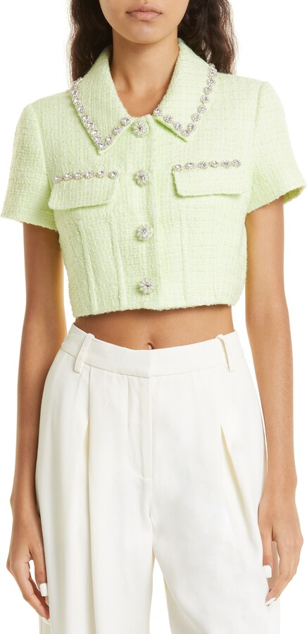Self-Portrait Bouclé Short Sleeve Crop Jacket - ShopStyle
