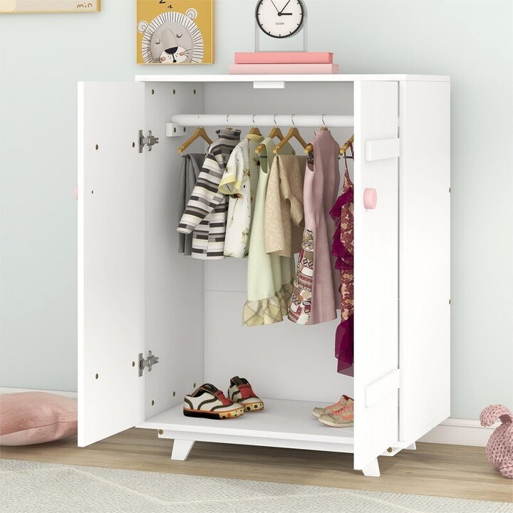 IGEMAN 43.40" Height Cute Design Wooden Wardrobe Cabinet with Hanging ...
