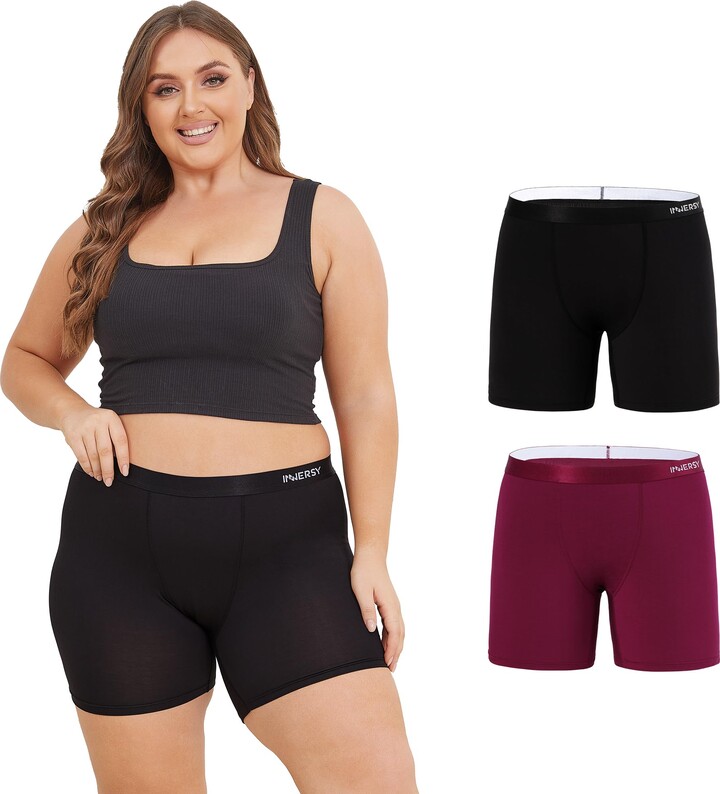 INNERSY Womens Boxer Shorts Micro Modal Anti Chafing Underwear High ...