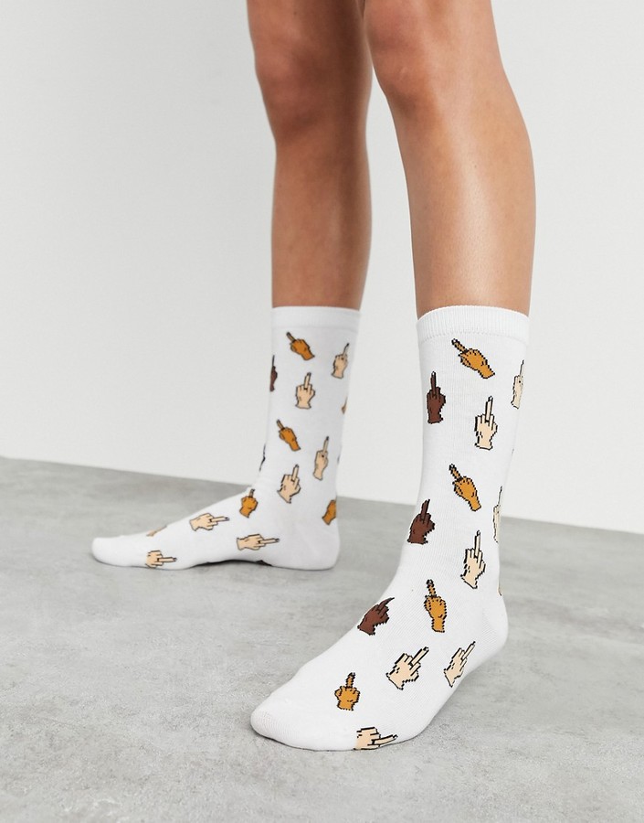 Typo socks with middle finger motif - ShopStyle