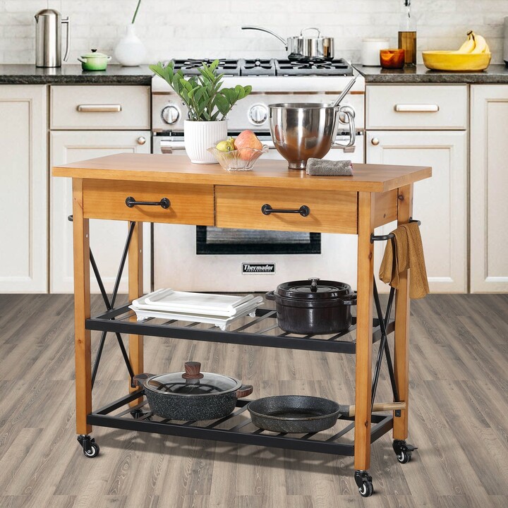 Ledel 2-Drawer Kitchen Island Cart With Shelves and Locking Wheels ...