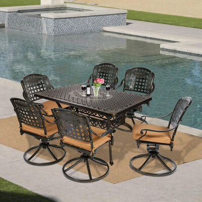 Vivijason 7-Piece Outdoor Furniture Dining Set, All-Weather Cast ...