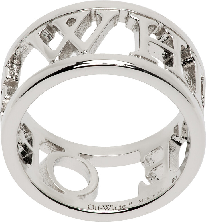 Off-White Silver Lettering Ring - ShopStyle Jewelry