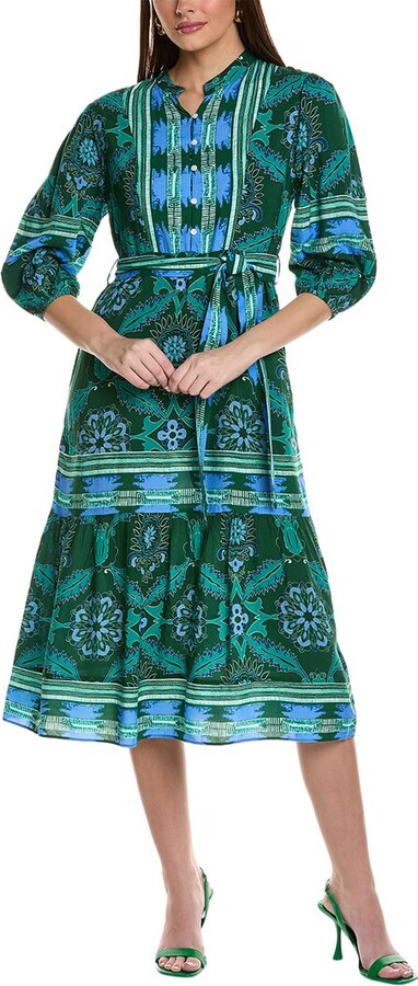Garrie B 3/4-Sleeve Border Print Midi Dress - ShopStyle