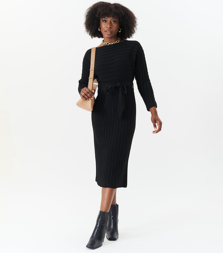 Women's Black Rib Knit Midi Dress Gini London - ShopStyle