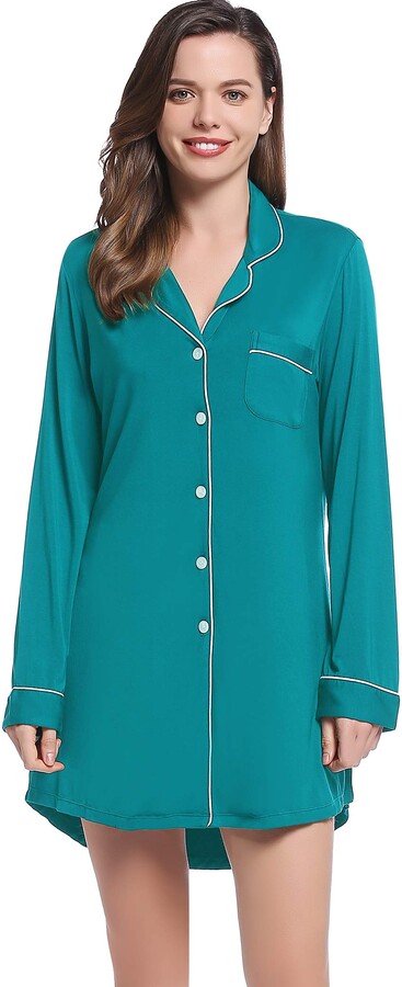 Amorbella Button Up/Down Nightdress for Women Long Sleeve Bamboo ...