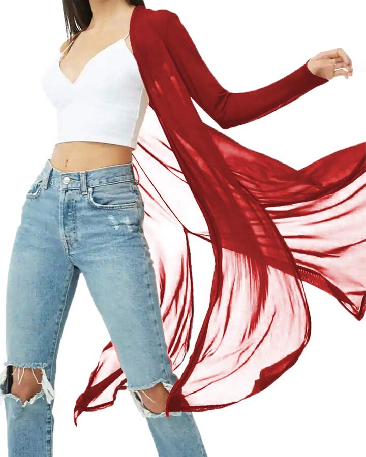 BelleLovin Womens Sexy Sheer Long Sleeve Cardigan See Through Mesh ...