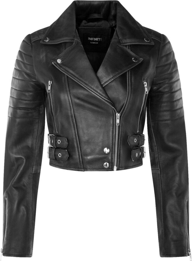 Infinity Leather Brando Cropped Leather Jacket-Longtown - Black - ShopStyle