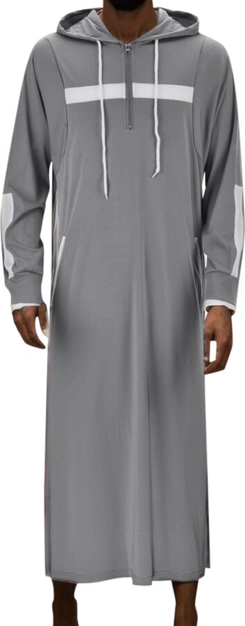 Beokeuioe Muslim Arabic Thobe Hooded Pullover Long Men's Thawb Kaftan ...