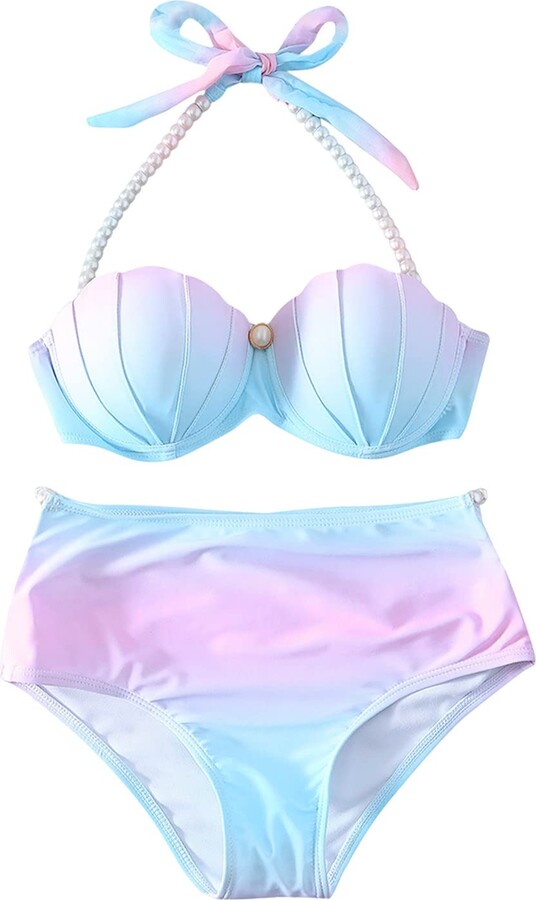 HOOUDO High Waisted Two Piece Swimsuit for Women Sexy Mermaid Shells ...