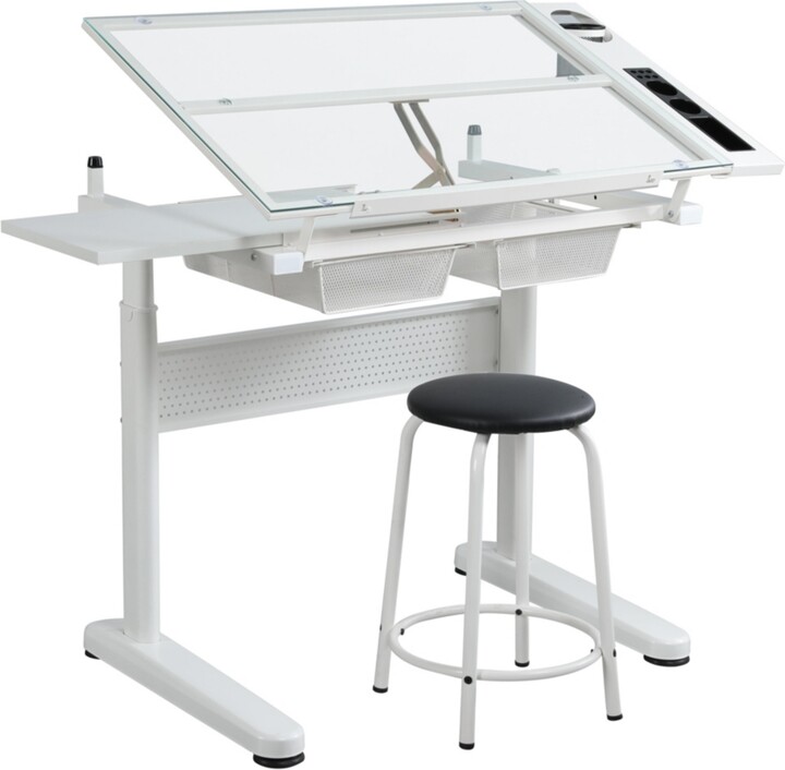 Simplie Fun Hand Crank Adjustable Drafting Table Drawing Desk With 2 ...