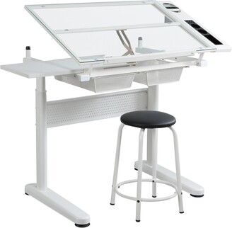 Simplie Fun Hand Crank Adjustable Drafting Table Drawing Desk With 2 ...