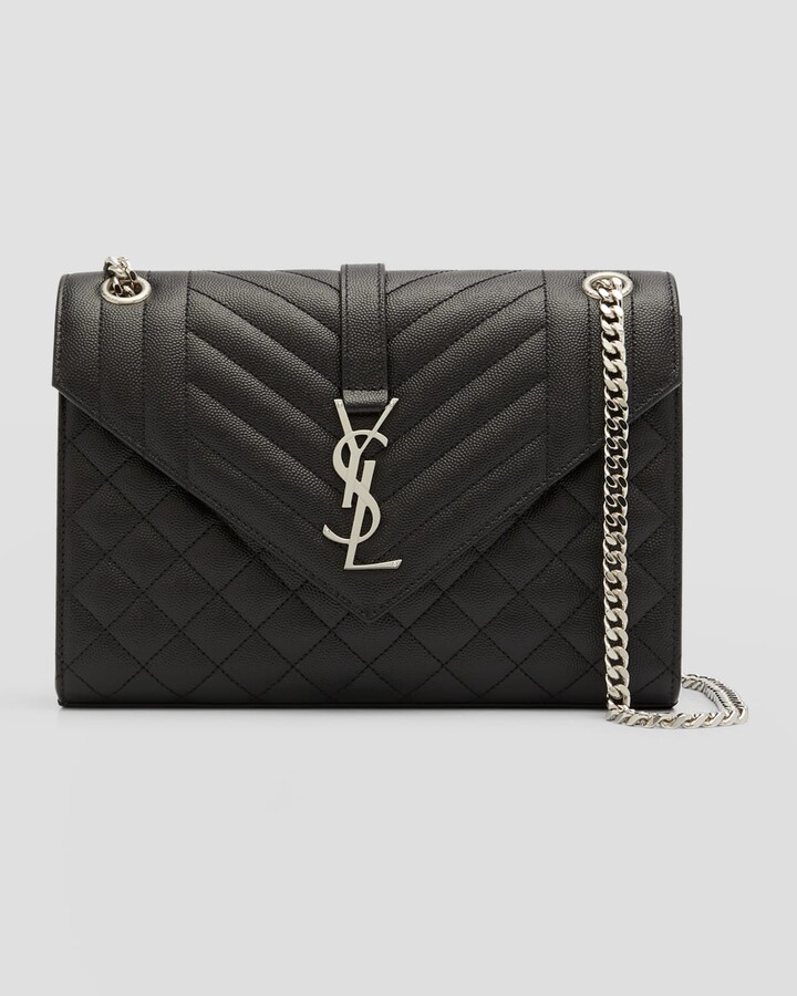 Saint Laurent Envelope Triquilt Medium Shoulder Bag in Grained Leather ...