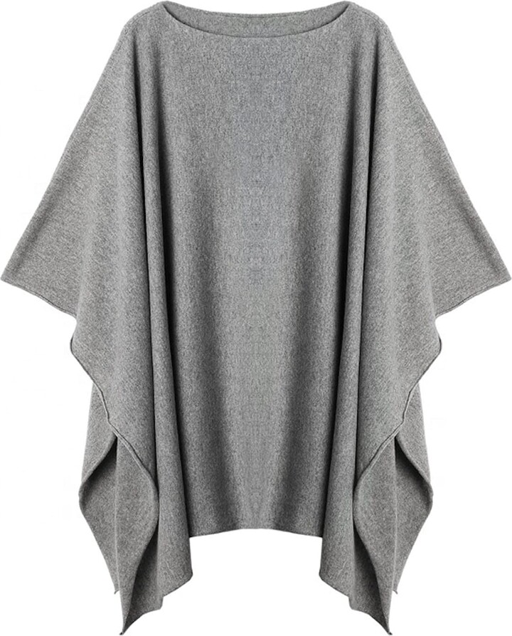 Habac Studio 100% Cashmere Knitted Poncho Wrap Shawl Extra Large Scarf ...