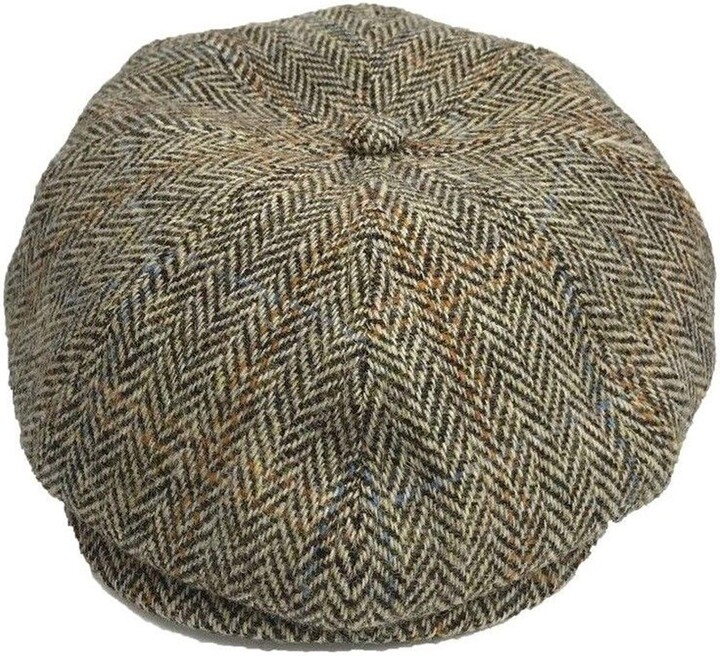 Harris Tweed 100% Wool Authentic 8-Panel Newsboy Cap (58) Black ...