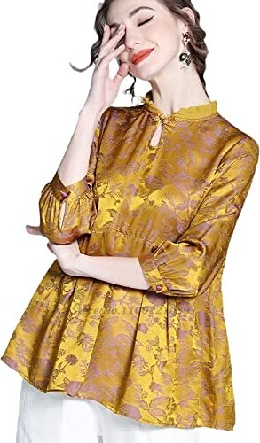 Angxiong Chinese Vintage Women Tang Suit Traditional Flower Print Satin ...