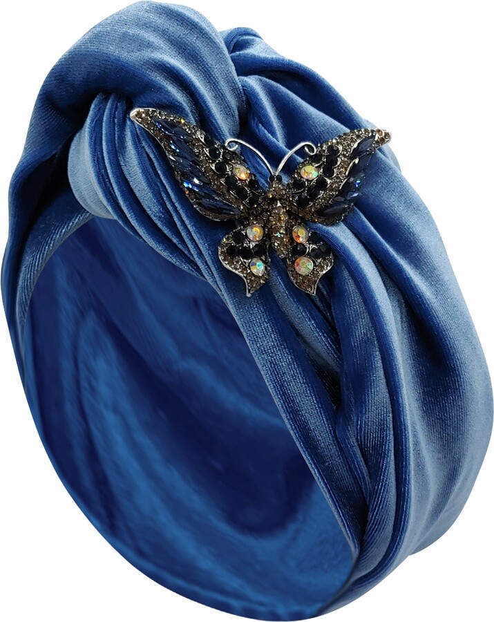 Julia Clancey Women's Blue Butterfly Sky Brooch Turban - ShopStyle Hats