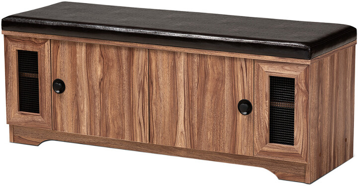 Design Studios Valina Upholstered 2-Door Wood Shoe Storage Bench ...