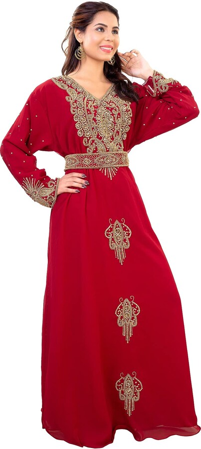 MAXIM CREATION Turkish Kaftan Golden Embroidered Maxi Dress for Women ...