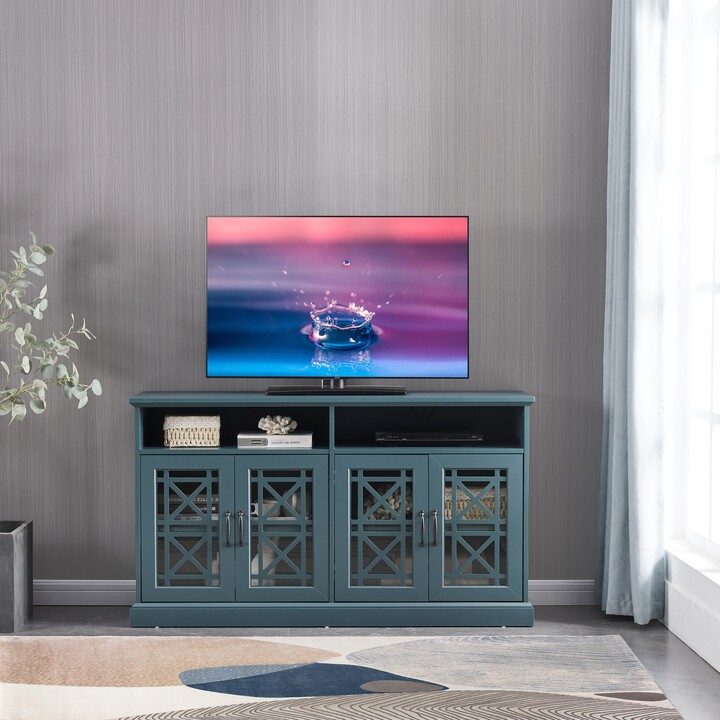 RASOO Wooden TV Console and Storage Buffet Cabinet with Glass Door ...
