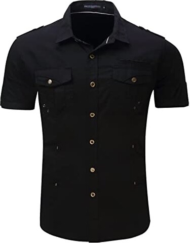 ZMNKH Men's 100% Cotton Short Sleeve Tactical Shirt Casual Outdoor Work ...