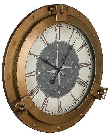 Cooper Classics Celestyn Compass 27" Round Wall Clock Brass Finish ...