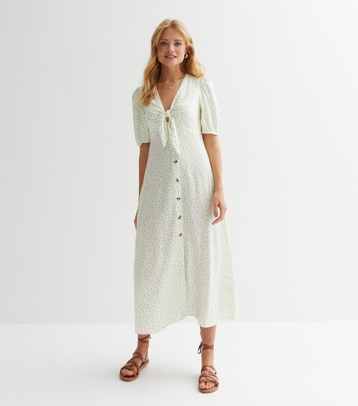 New Look White Spot Tie Front Midaxi Dress - ShopStyle