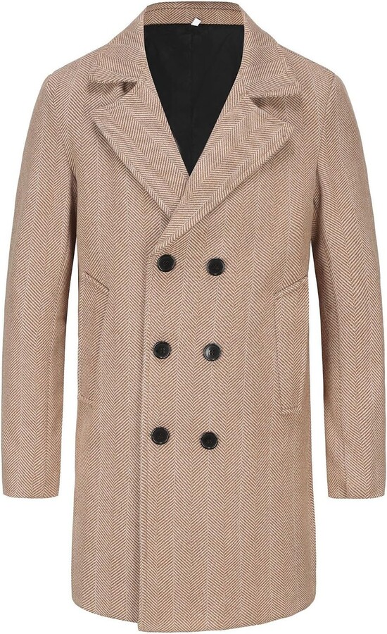 sdhienbb Tweed Overcoat Mens Trench Coat Slim Fit Long Overcoat Classic ...