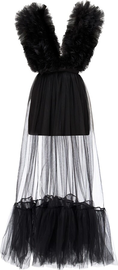 Lia Aram Women's Black Tiered Ruffled Tulle Gown - ShopStyle Evening ...