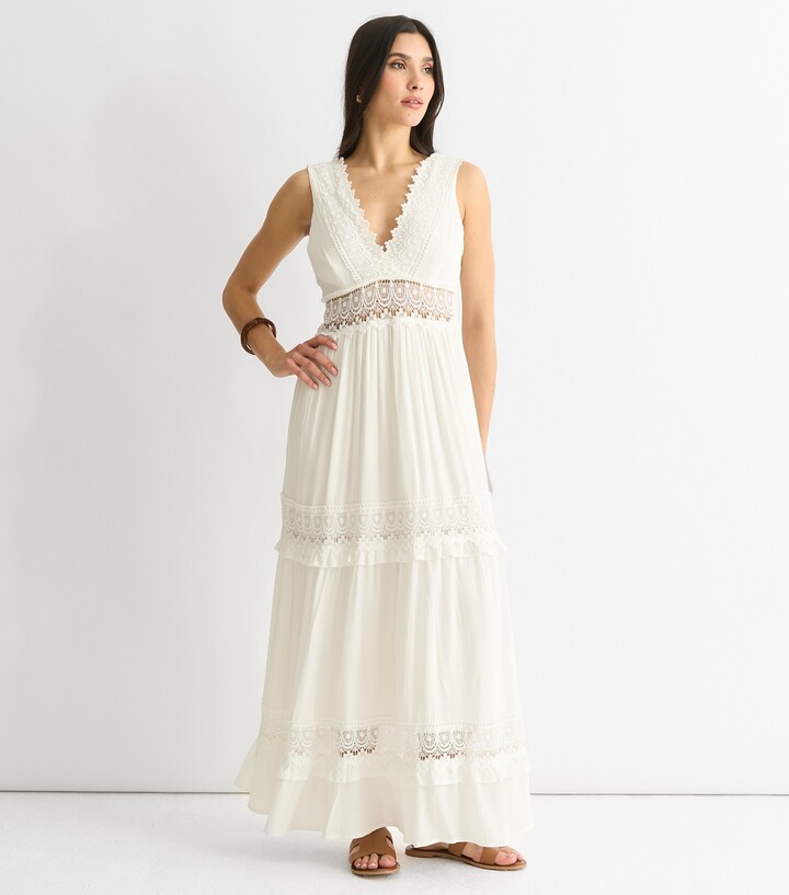 Women's White Lace Trimmed Tiered Maxi Dress Gini London - ShopStyle