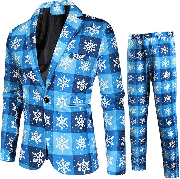 crazynekos Men's Christmas Suit 2 Piece Slim Fit Suit Set Xmas Holiday ...