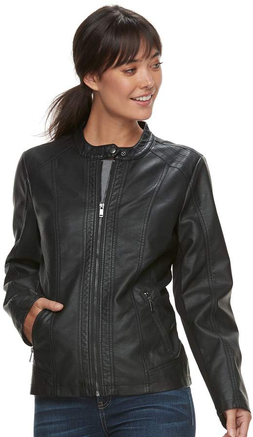 Women's Sebby Collection Faux-Leather Racing Jacket - ShopStyle