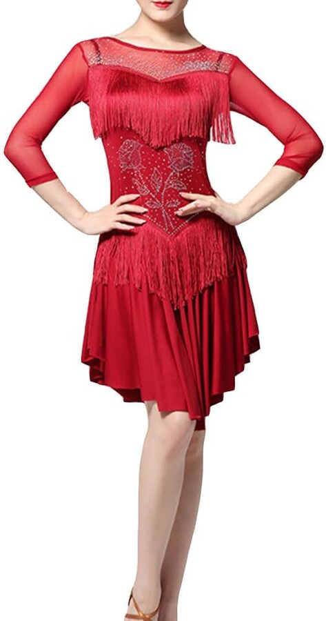 Wulachaka Women Latin Dance Performance Sparkling Rose Sequined Pattern ...