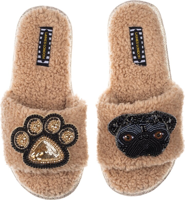 LAINES LONDON - Teddy Towelling Slipper Sliders With Snoopy & Paw ...