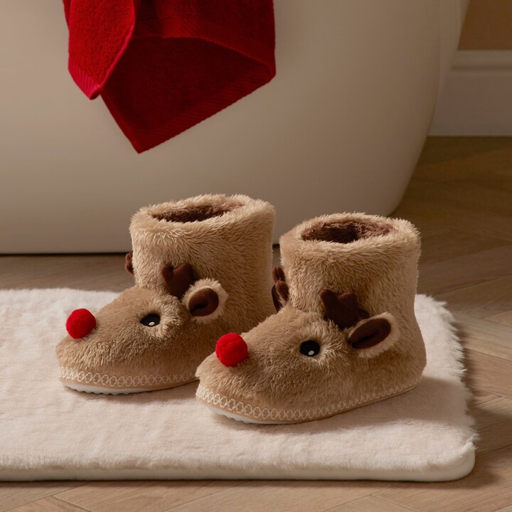 Dunelm Taupe Reindeer Slippers for Kids Taupe - ShopStyle
