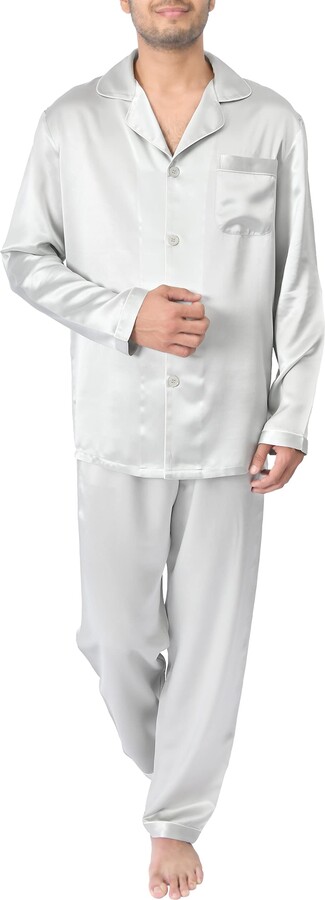 Sleepdown Men's Silk Pyjamas Silvergrey Small Pajama Set - ShopStyle
