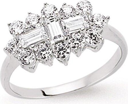 Jewelco London Silver Baguette CZ Trilogy Boat Cluster Engagement Ring ...