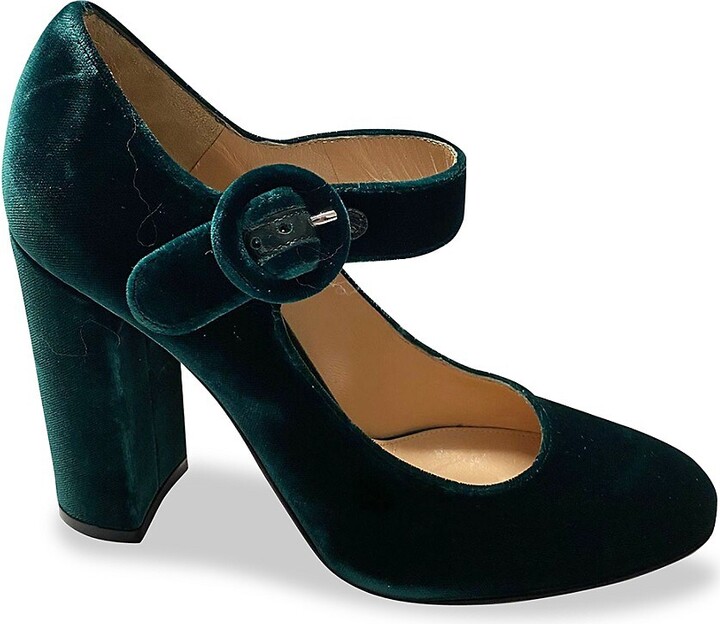 Gianvito Rossi Lorraine Mary Jane Pumps In Green Velvet Heels Pumps - ShopStyle