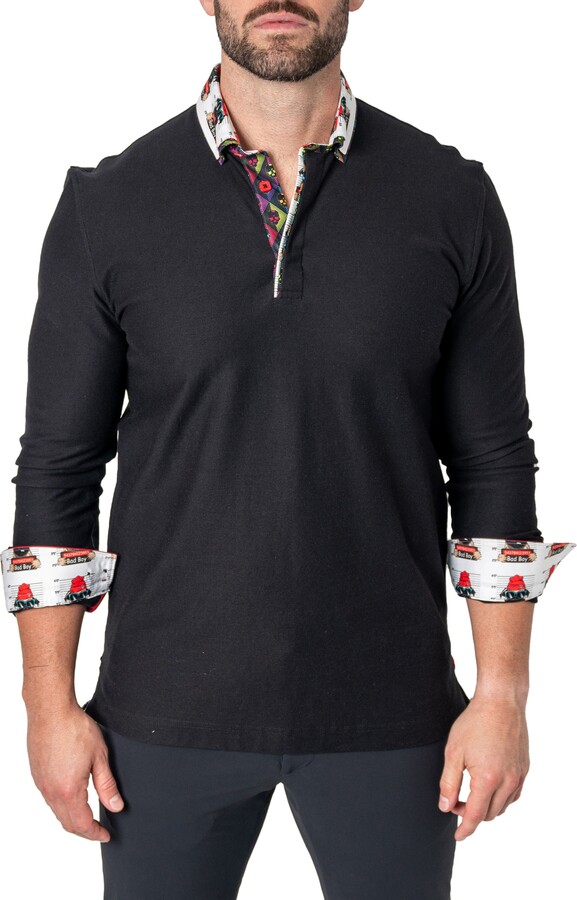 Maceoo Newton Solid Bad Black Long Sleeve Polo - ShopStyle