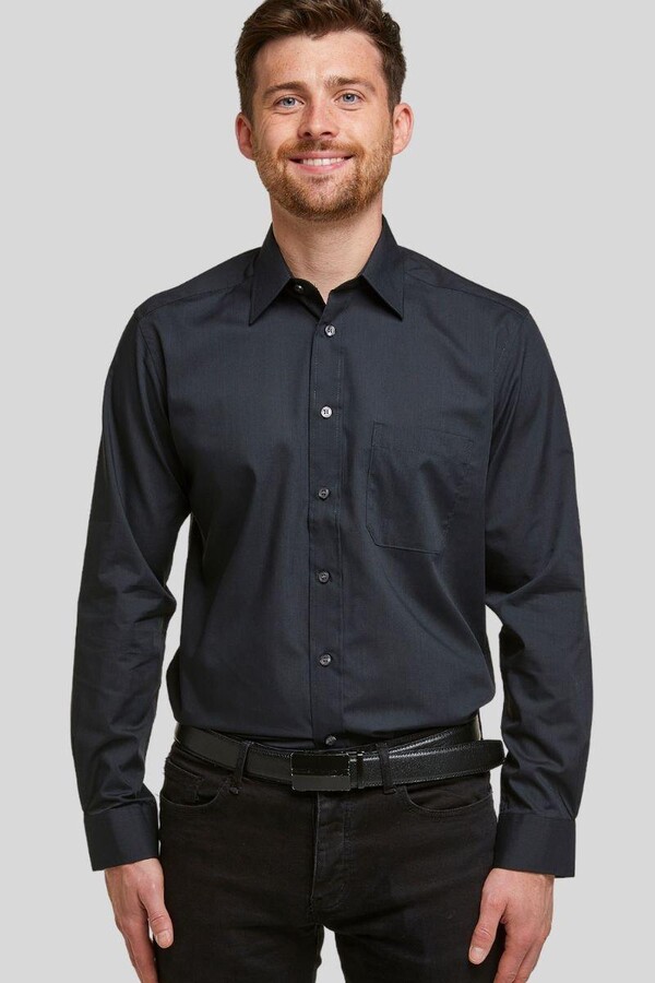 Double TWO Black Classic Easy Care Long Sleeve Shirt - ShopStyle