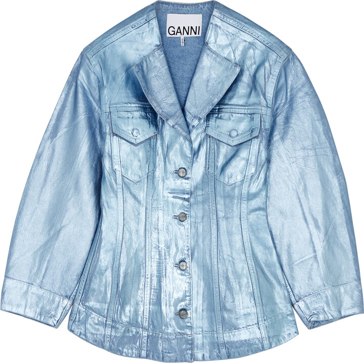 Ganni Metallic Denim Blazer - ShopStyle