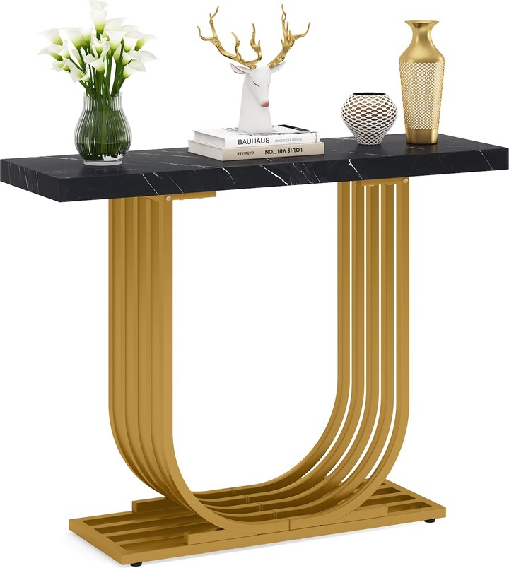 LITTLE TREE Faux Marble Gold Console Table - ShopStyle