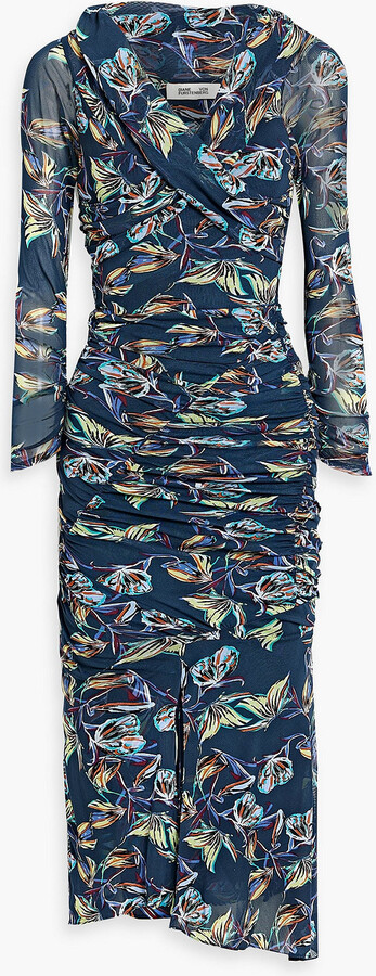 Diane von Furstenberg Ganesa ruched printed stretch-mesh midi dress - ShopStyle