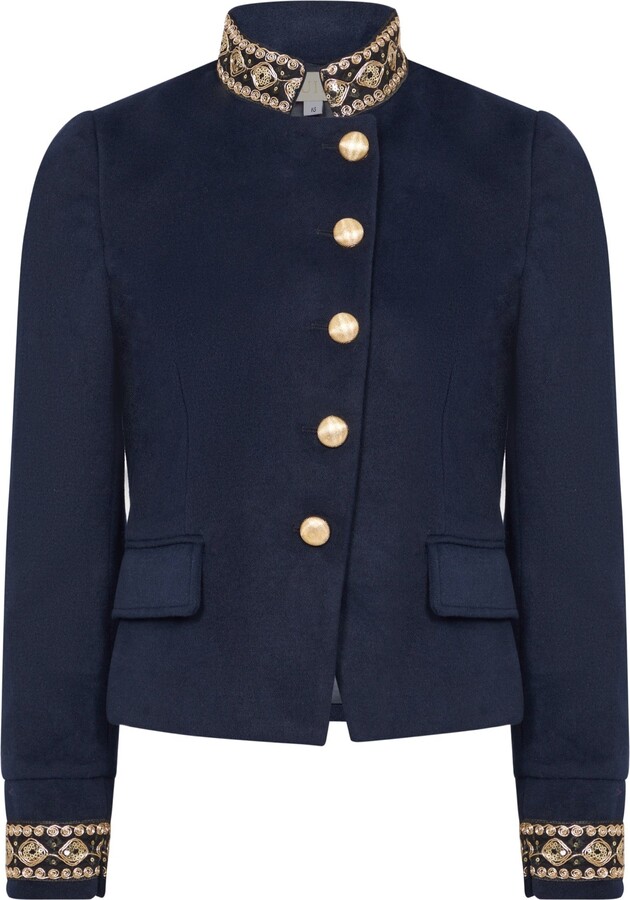 Guinea Navy Military Jacket With Gold Sequin Braid Details - ShopStyle