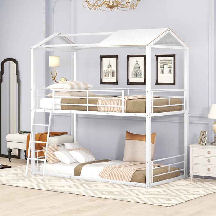 RASOO Twin Bunk Bed with Half Roof, Guardrail, and Ladder - ShopStyle
