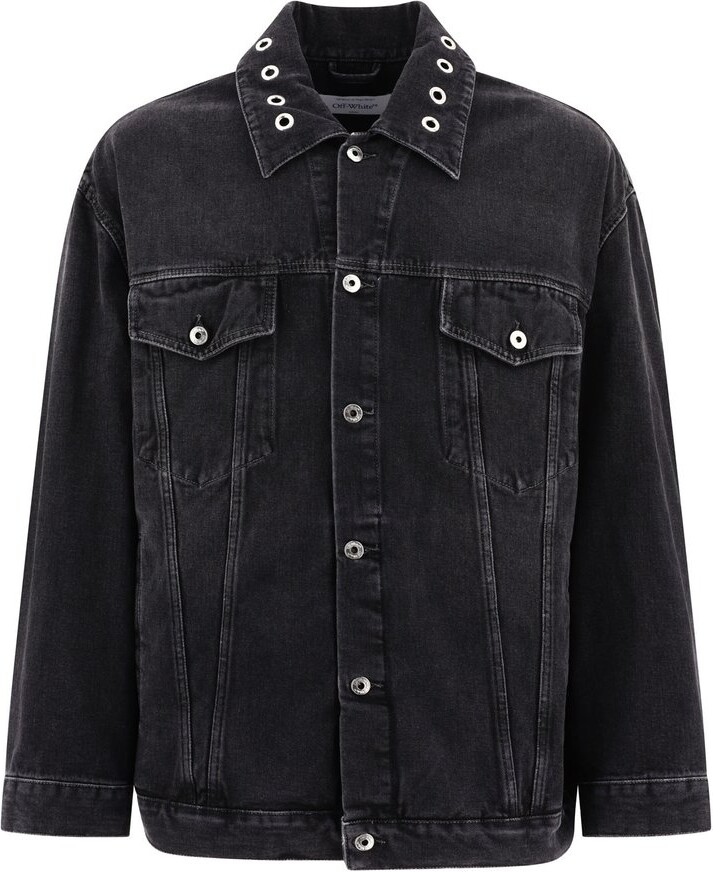 Off-White Eyelet Detailed Straight Hem Denim Jacket - ShopStyle