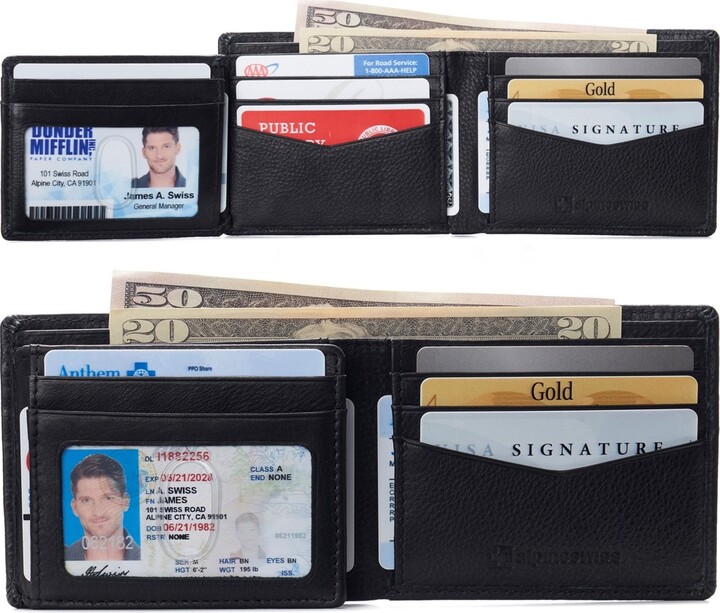 Alpine Swiss RFID Protected Mens Spencer Leather Wallet Bifold 2 ID ...