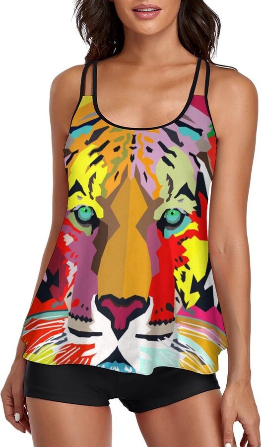 MZGFAQ Color Tiger Women's Tankini Swimsuit Tummy Control Swimwear Two ...