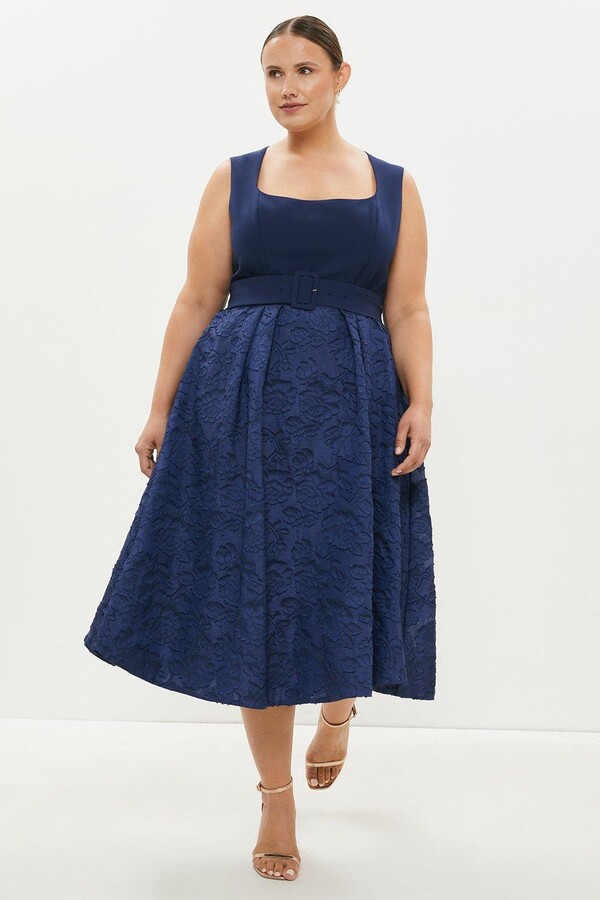 Plus Size Square Neck Embroidered Midi Dress - ShopStyle